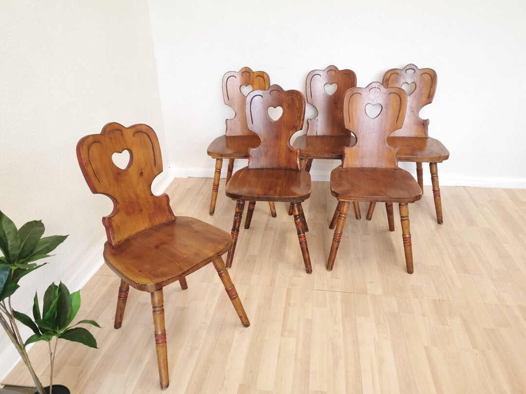 1 of 6 Vintage Farmhouse Chairs / Massive Wooden Dine Chairs Made in ...