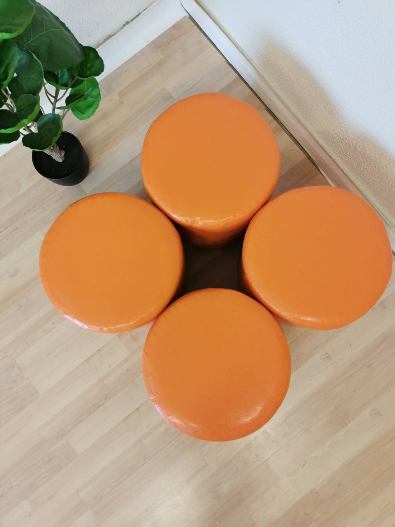 1 of 4 Vintage Stool in Orange Leather / Retro Small Foamed - Etsy