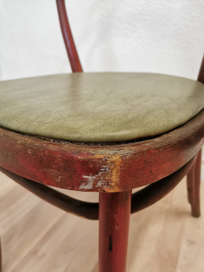 Red Vintage Wooden Dining Chair With Leather Seat / Made in - Etsy