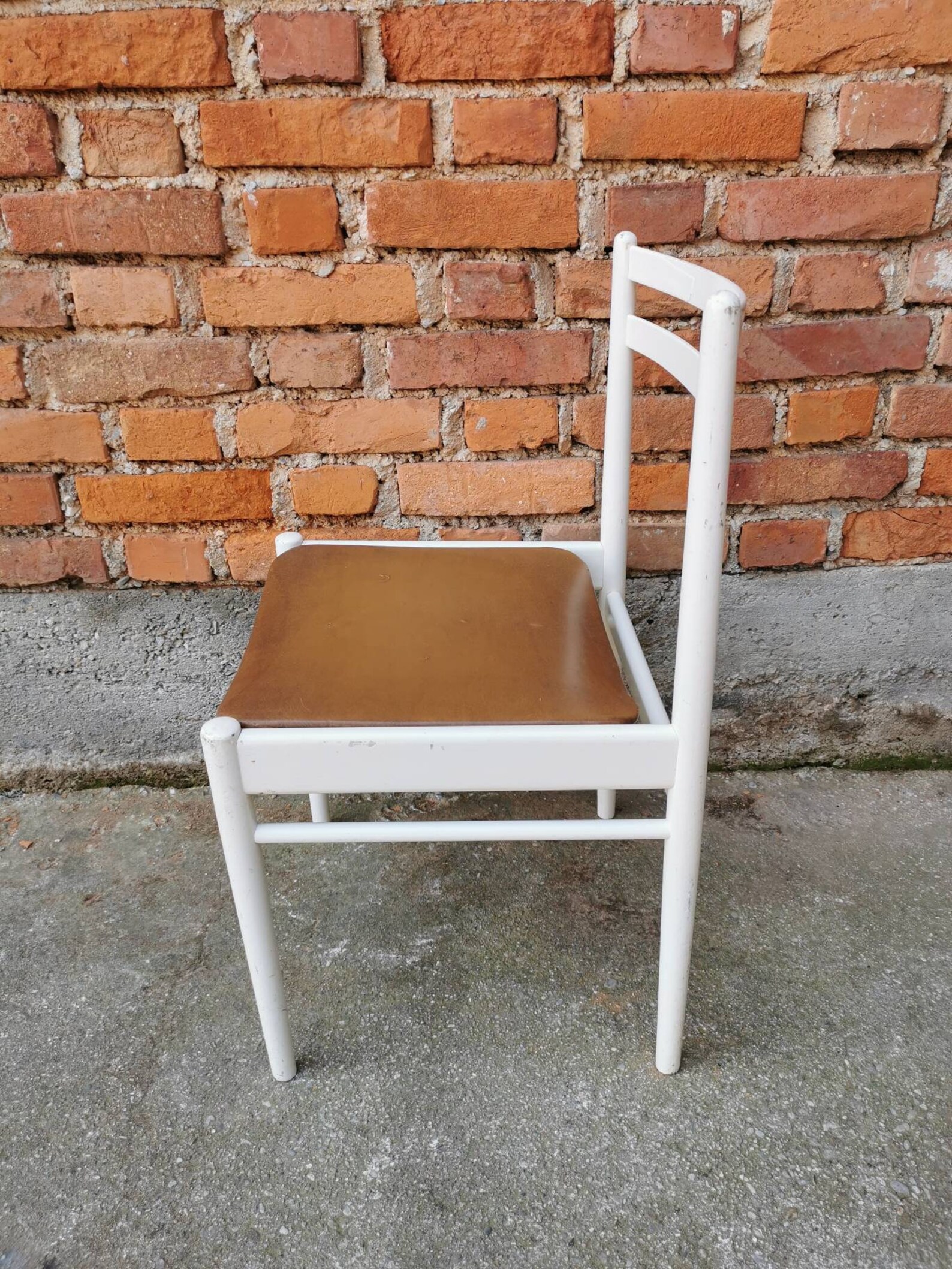 Vintage STOL Kamnik Dining Chair: White Beech Wood, Brown Leather Seat ...