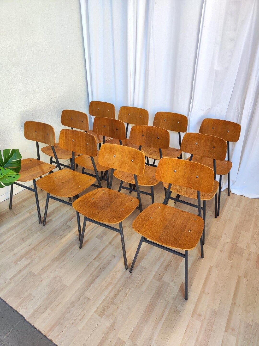 1 of 20 Vintage School Chairs / Retro Wooden Dining Chair With Metal ...