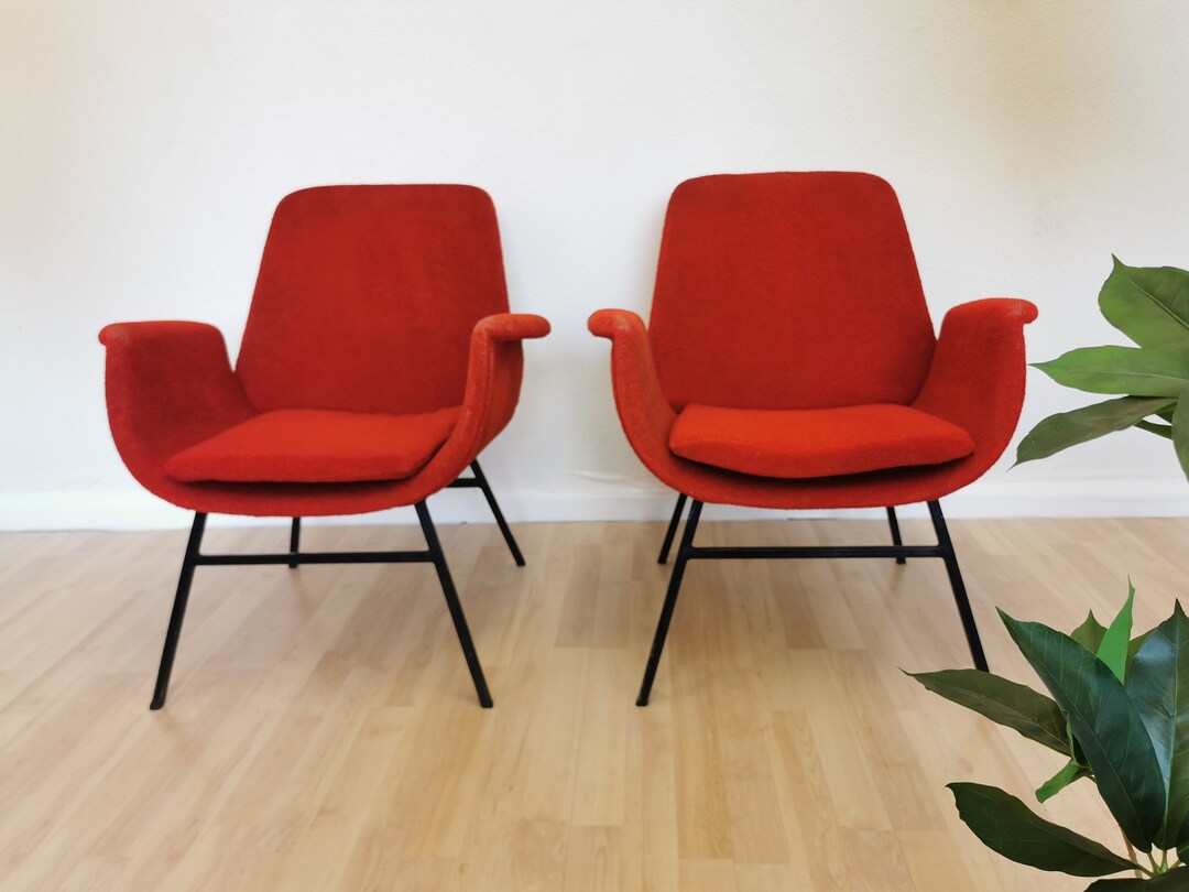 Mid-century Modern Red Fabric Armchair: Alvin Lustig Style Lounge Chair ...