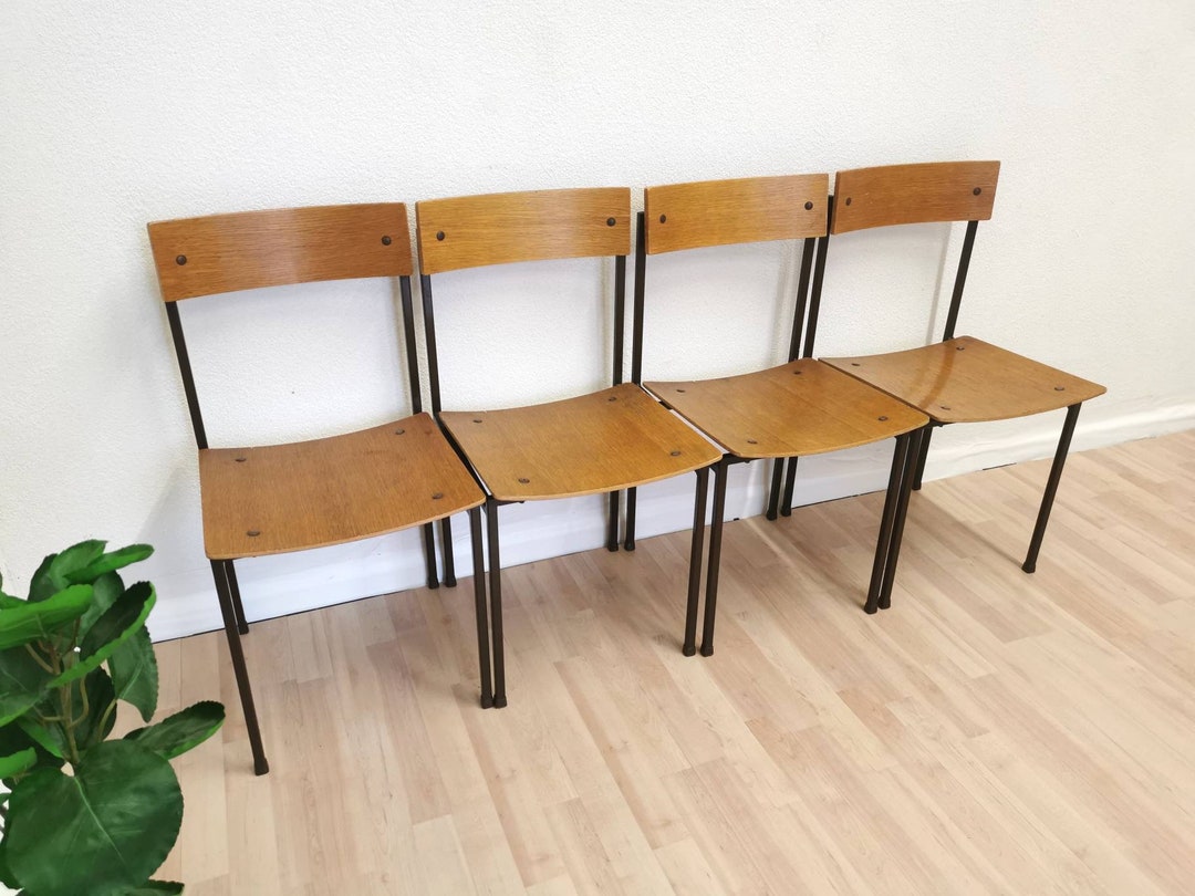 SET OF 4 Vintage School Square Chairs / Industrial Minimalist Dining ...