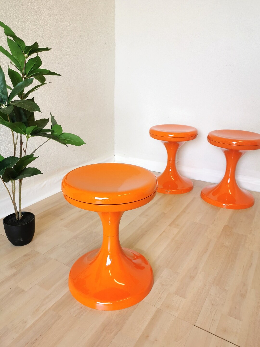 1 of 2 Orange Vintage Mushroom Stools "jurcek" Designed by Finzgar and ...