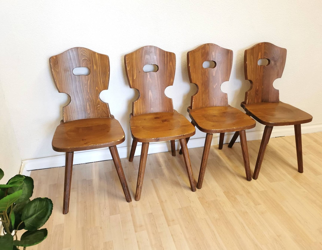 SET of 4 Vintage Tyrolean Dining Chair / Wooden Massive Tyrol Dine ...
