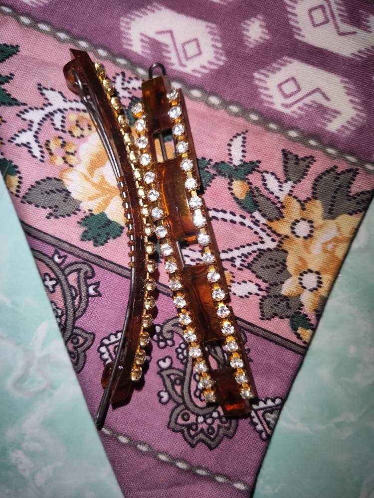 Retro Rhinestone and Lucid French Hair Barrettes.in Great - Etsy