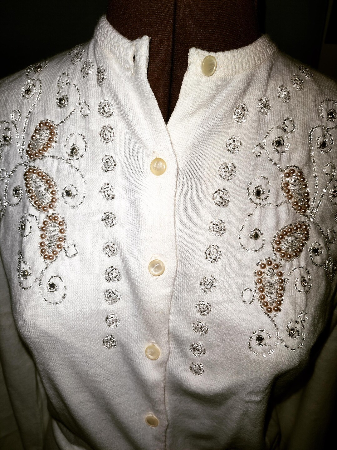 Gorgeous Soft Orlon White 1950s Hand Beaded Cardigan.never Been Worn ...