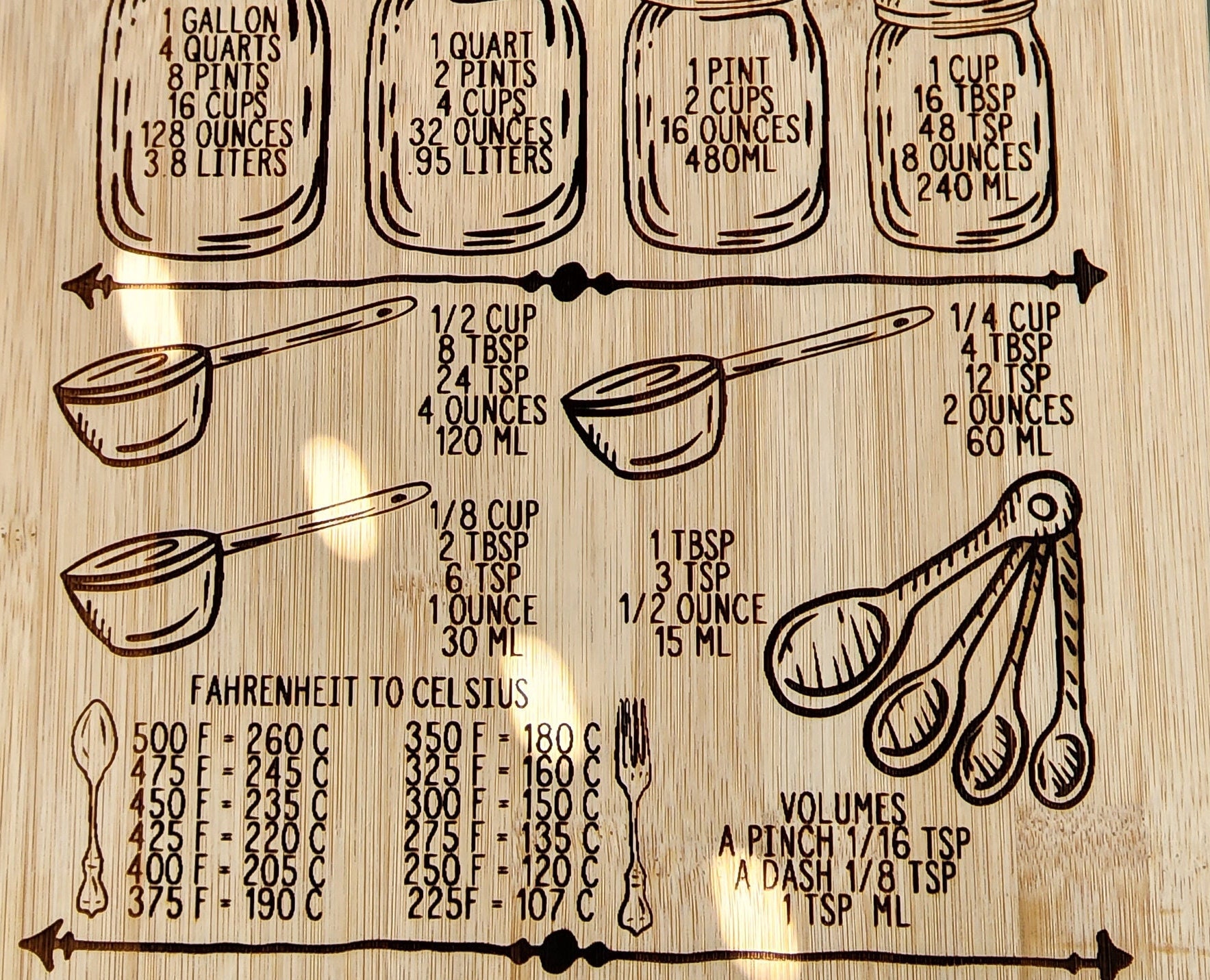 Kitchen Conversion Cutting Board Bamboo Cutting Board - Etsy