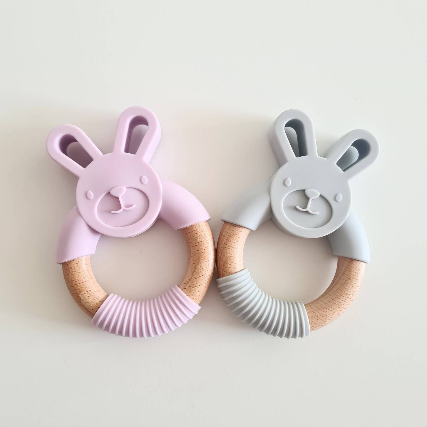 Baby Silicone Bunny Teether Pink Grey Teething Help Accessory - Etsy Italia