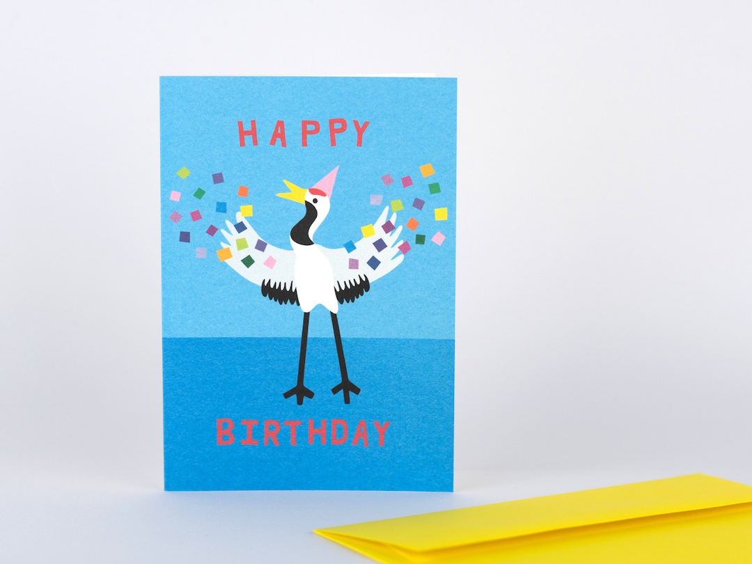 Japanese Crane Birthday Card | Funny Bird Art, Eco-friendly - Etsy