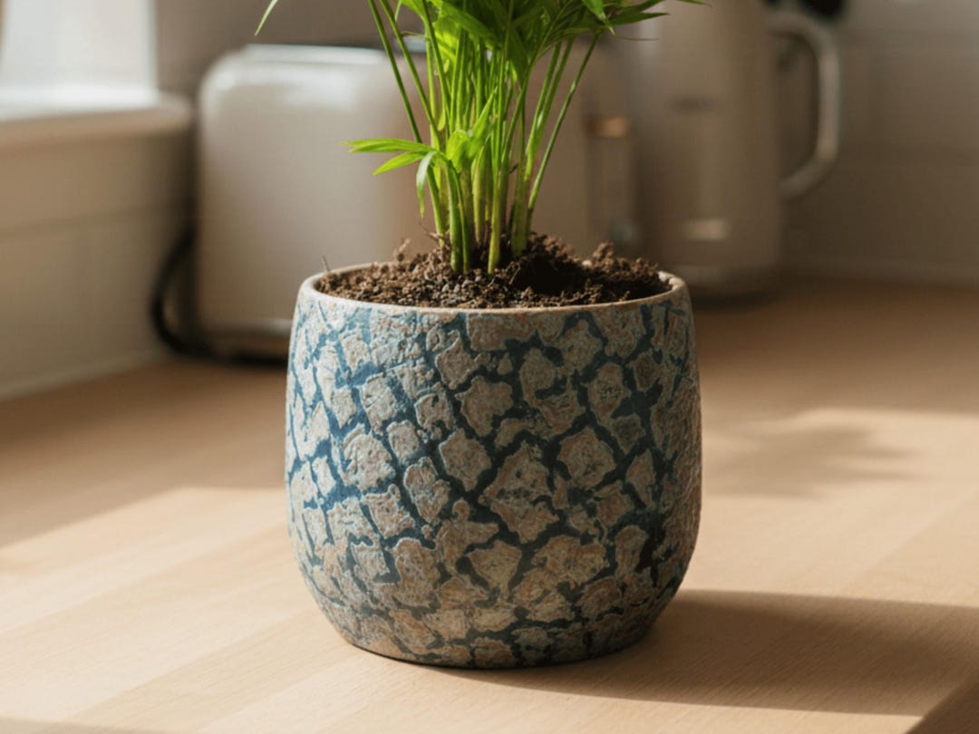 Blue Turquoise & Copper Handmade Plant Pot, XL Ceramic Indoor Planter ...