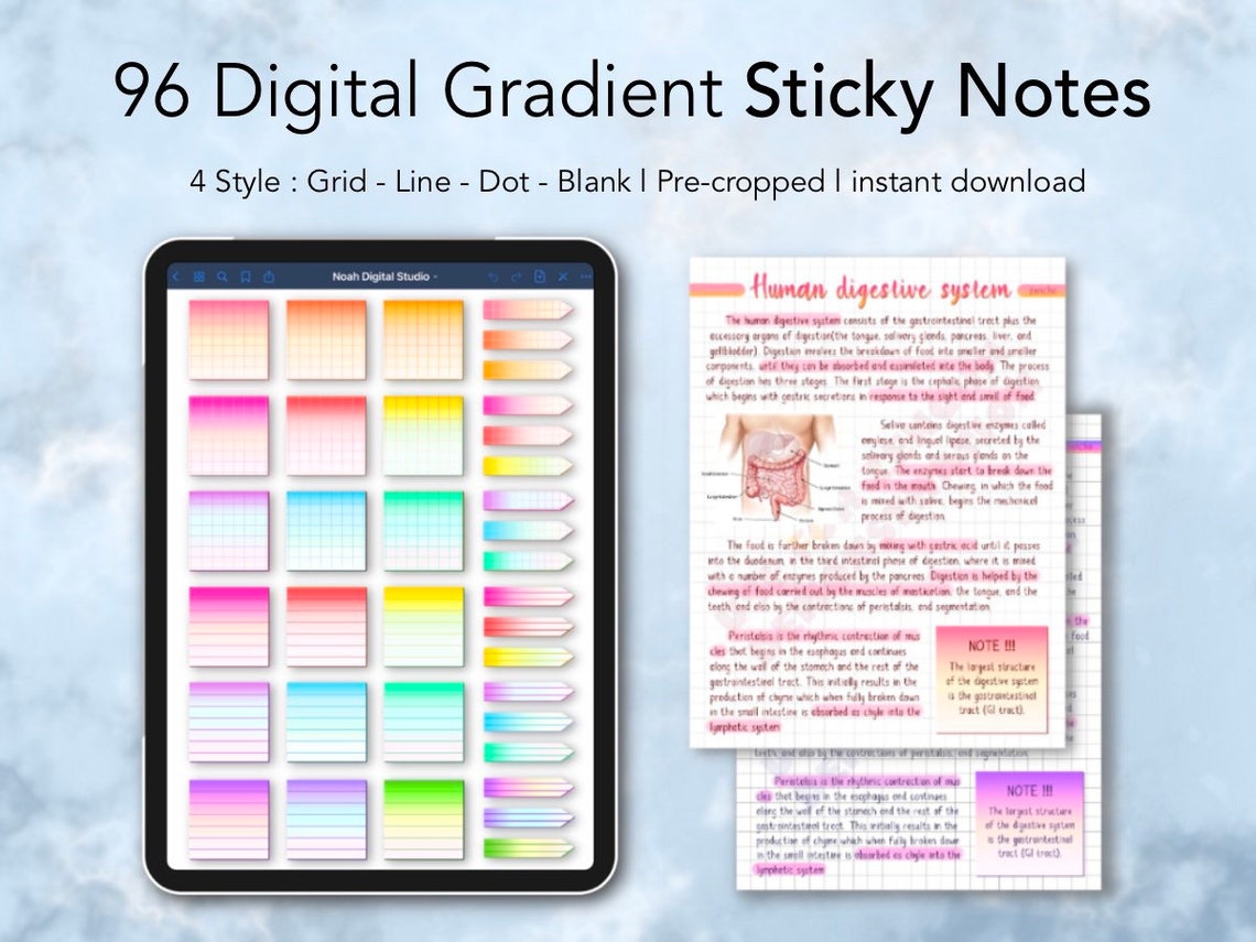 94 Digital Gradient Sticky Notes, Digital Sticker, Notepads for IPAD ...