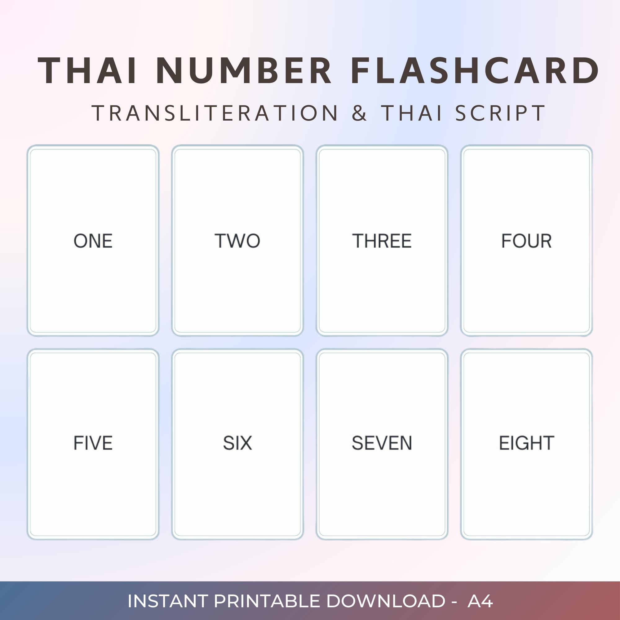 Printable Thai Number Flashcards | Learn Thai Numbers 1 -1,000,000,000 ...