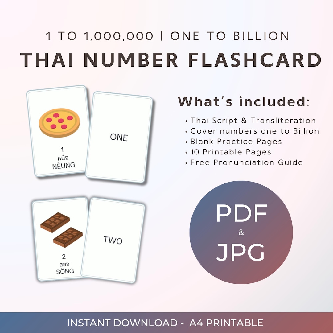 Printable Thai Number Flashcards | Learn Thai Numbers 1 -1,000,000,000 ...