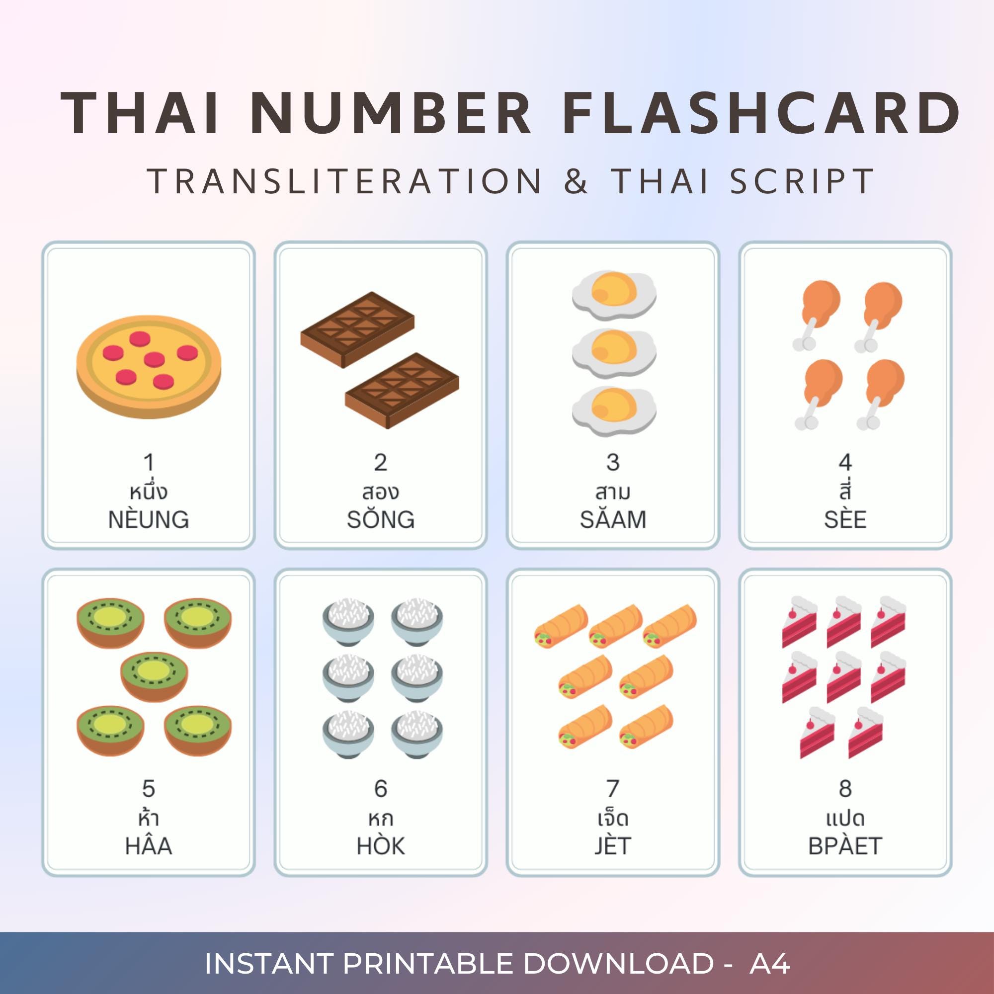 Printable Thai Number Flashcards | Learn Thai Numbers 1 -1,000,000,000 ...