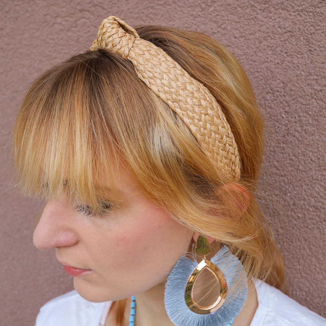 Knotted Straw Headband Straw Summer Headband Raffia Headband Handmade