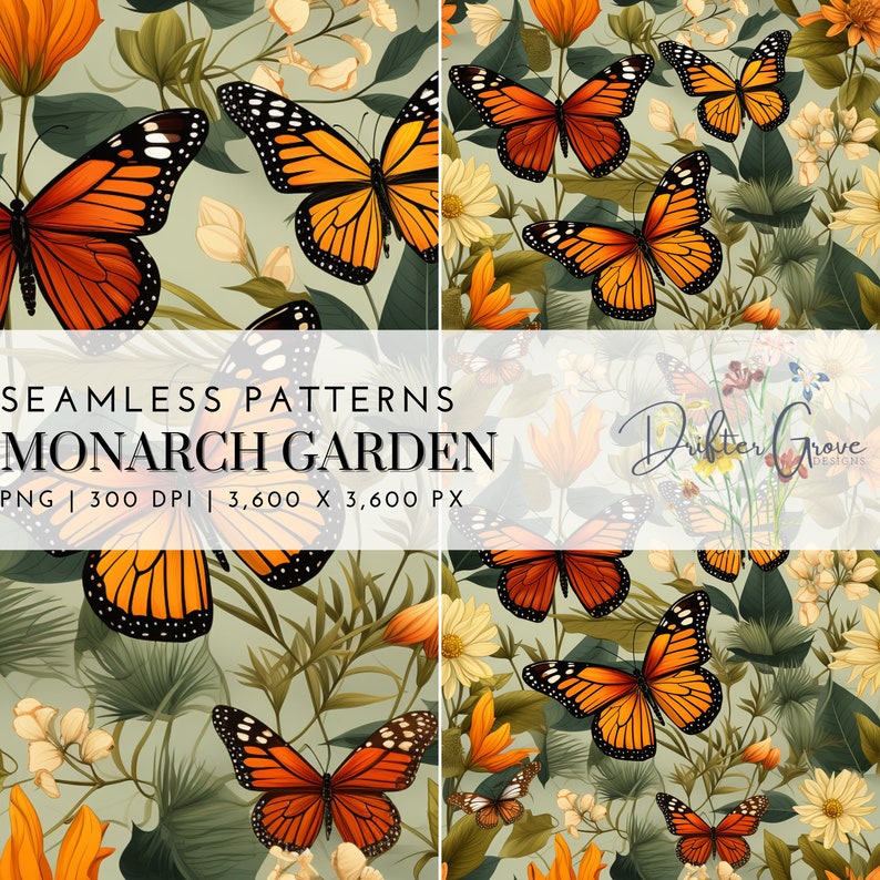 Monarch Butterfly Seamless Pattern Digital Paper PNG Instant Download ...