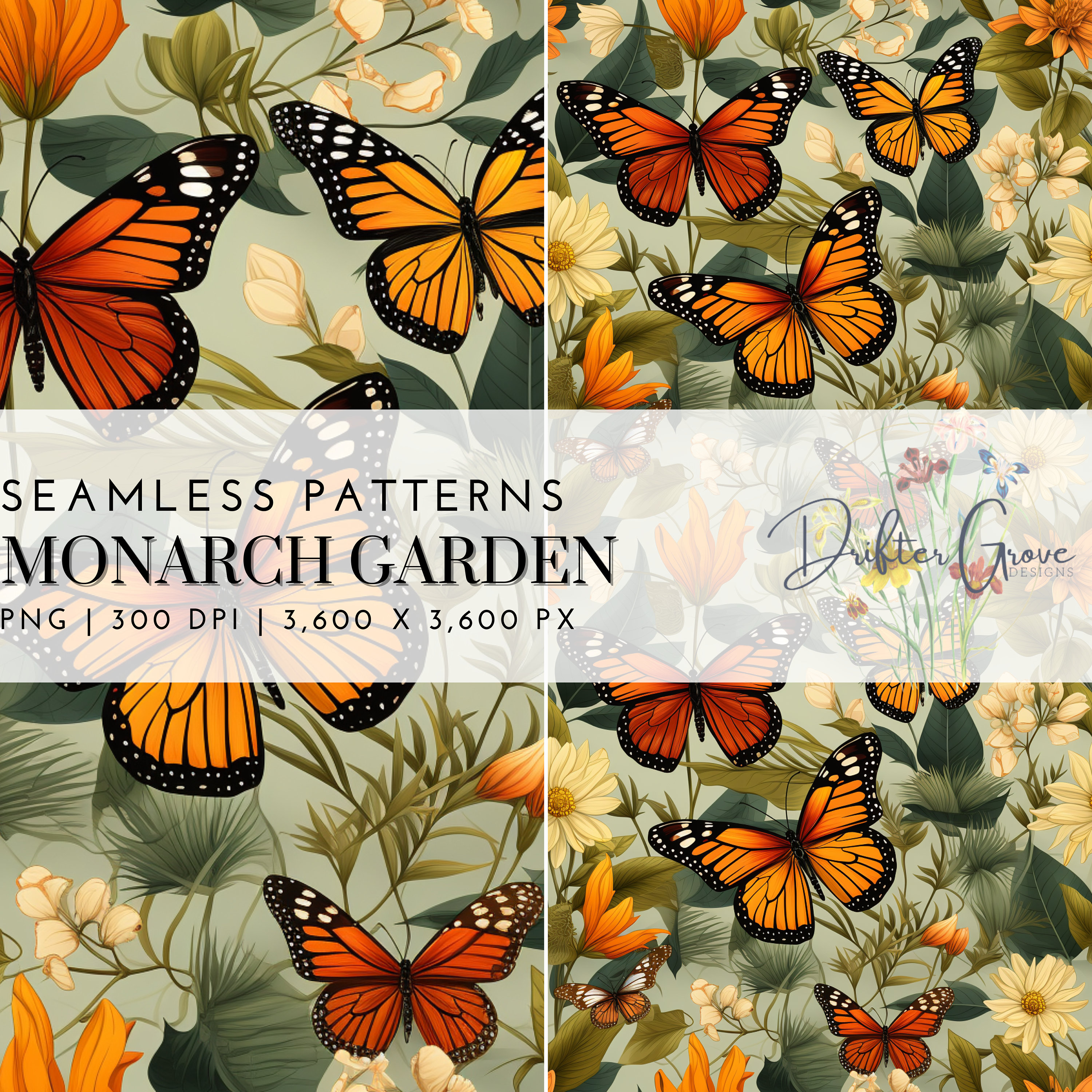 Monarch Butterfly Seamless Pattern Digital Paper PNG Instant Download ...