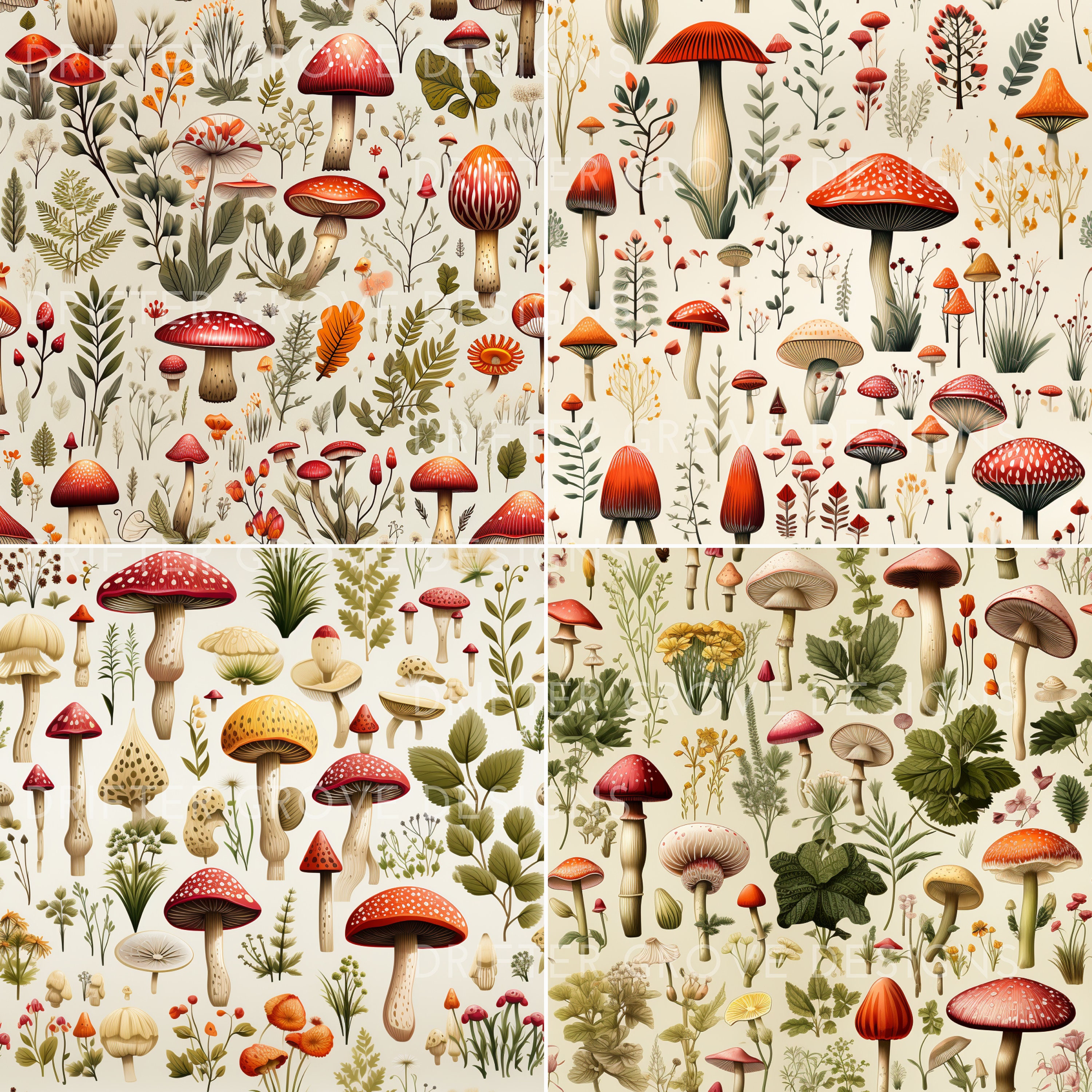 Mushroom Seamless Pattern Digital Paper PNG Instant Download ...