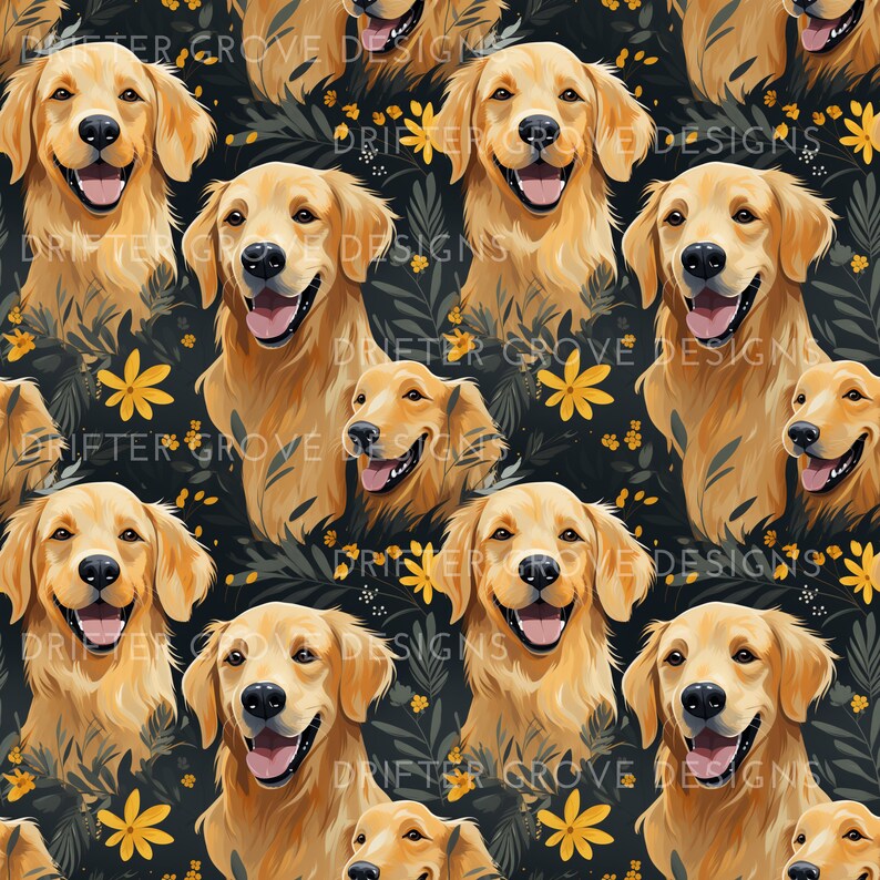 Golden Retriever Seamless Pattern Digital Paper PNG Instant Download ...