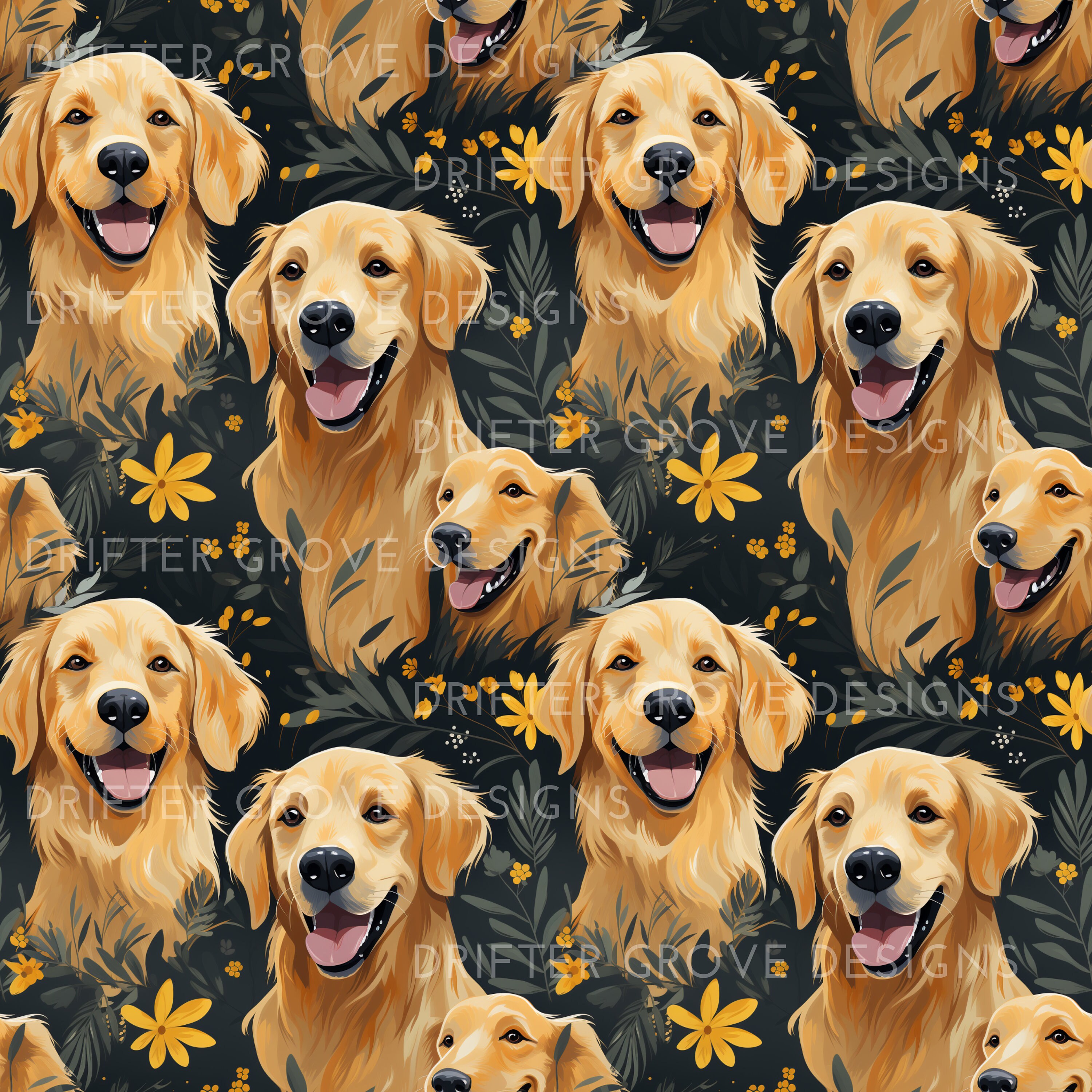 Golden Retriever Seamless Pattern Digital Paper PNG Instant Download ...