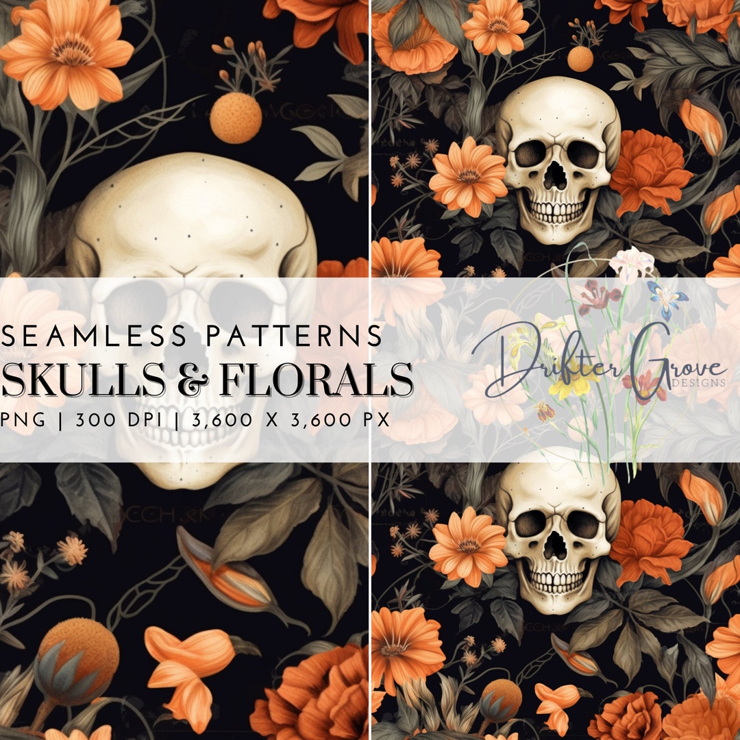 Halloween Skulls Seamless Pattern Digital Paper PNG Instant Download ...