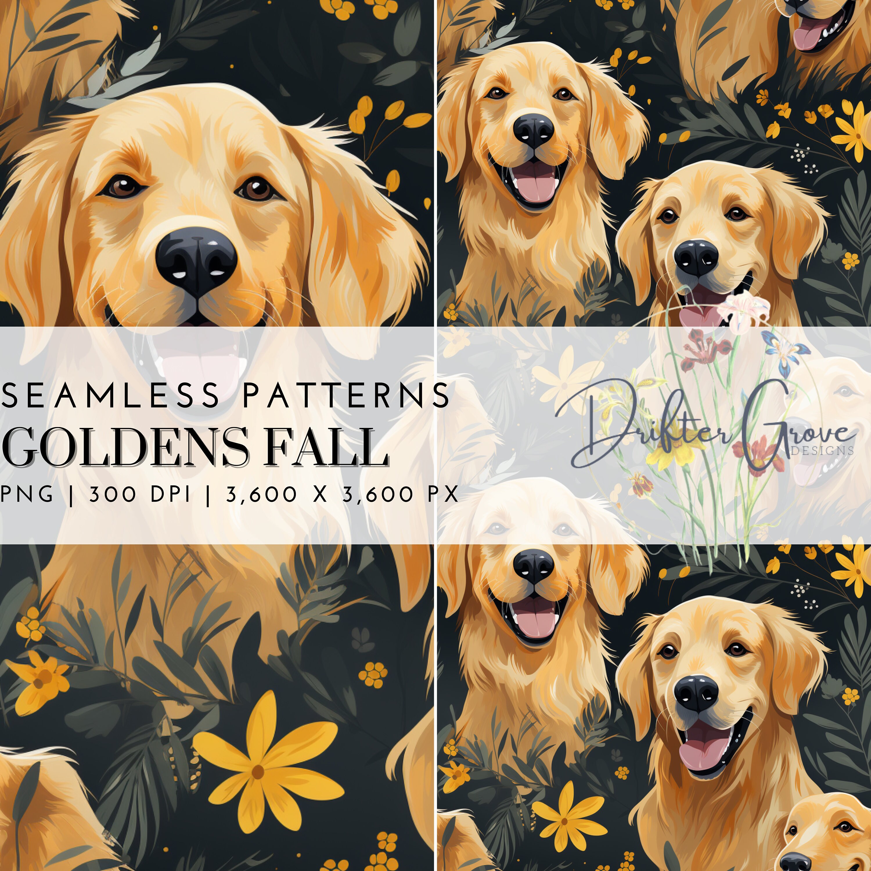 Golden Retriever Seamless Pattern Digital Paper PNG Instant Download ...