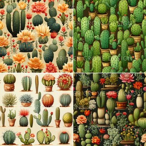 Cactus Seamless Pattern Digital Paper PNG Instant Download Scrapbooking ...