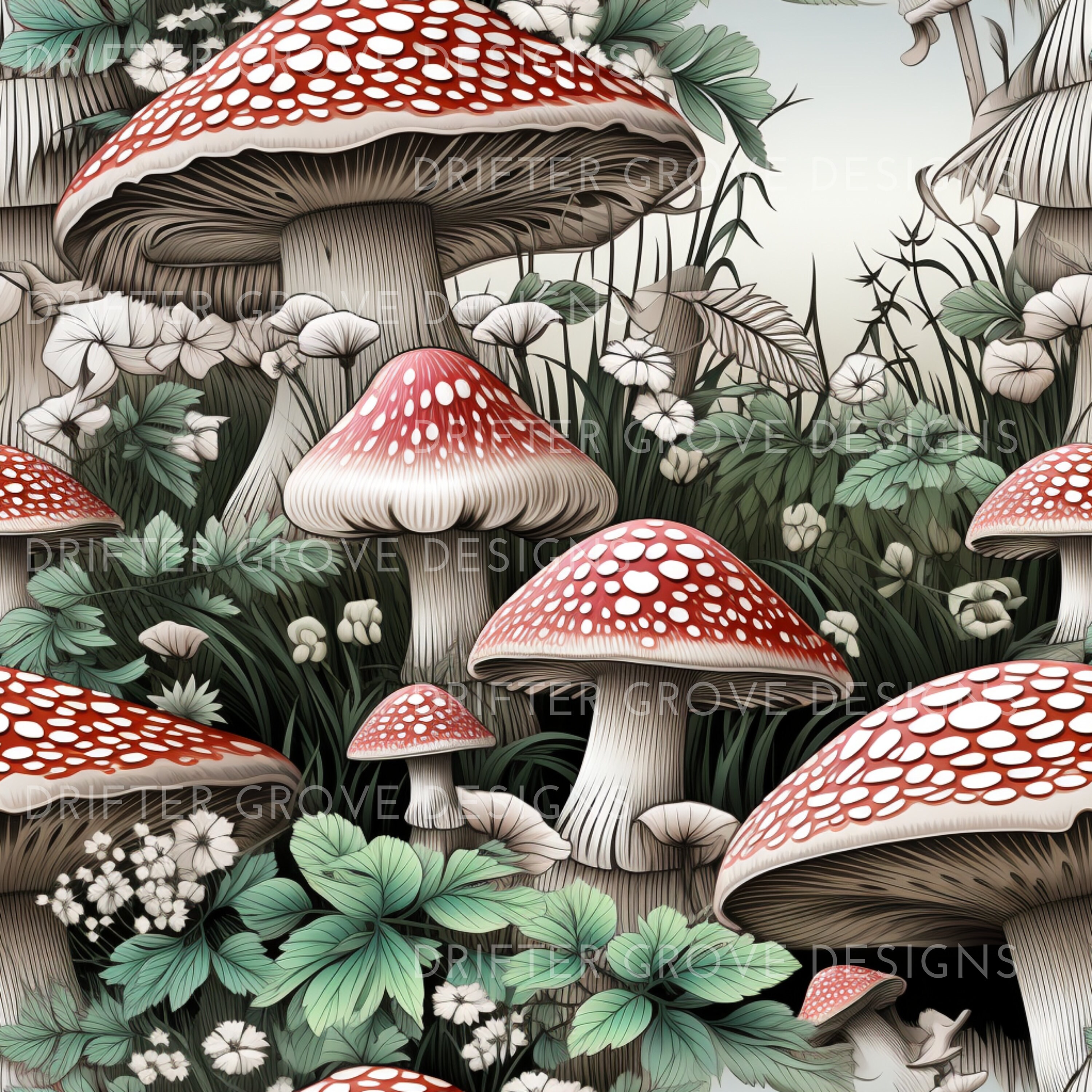 Mushroom Seamless Pattern Digital Paper PNG Instant Download ...
