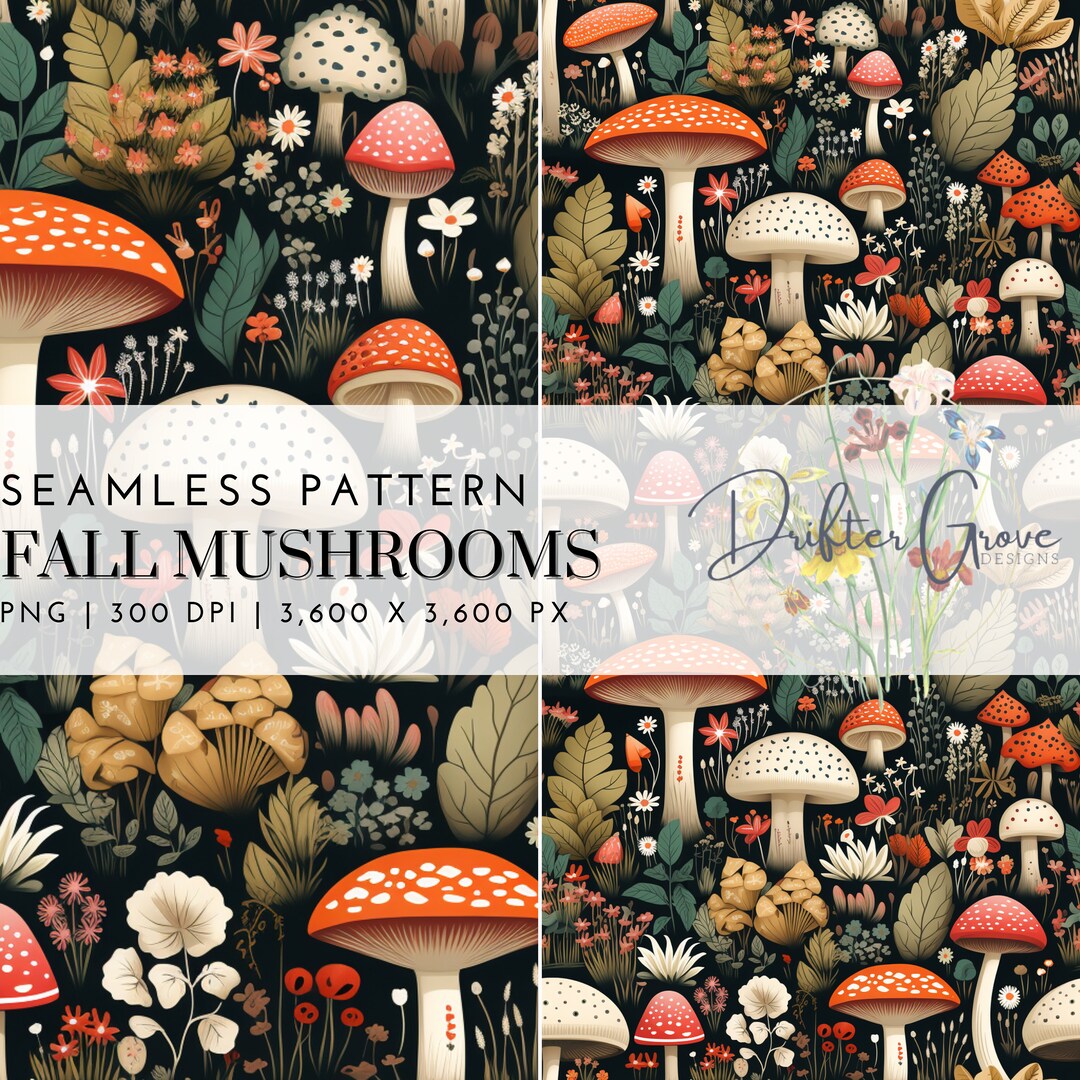 Mushroom Seamless Pattern PNG Instant Download Scrapbooking Paper ...