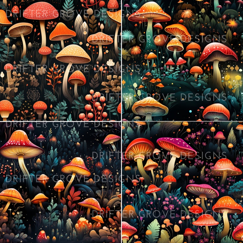 Mushroom Seamless Pattern Digital Paper PNG Instant Download ...