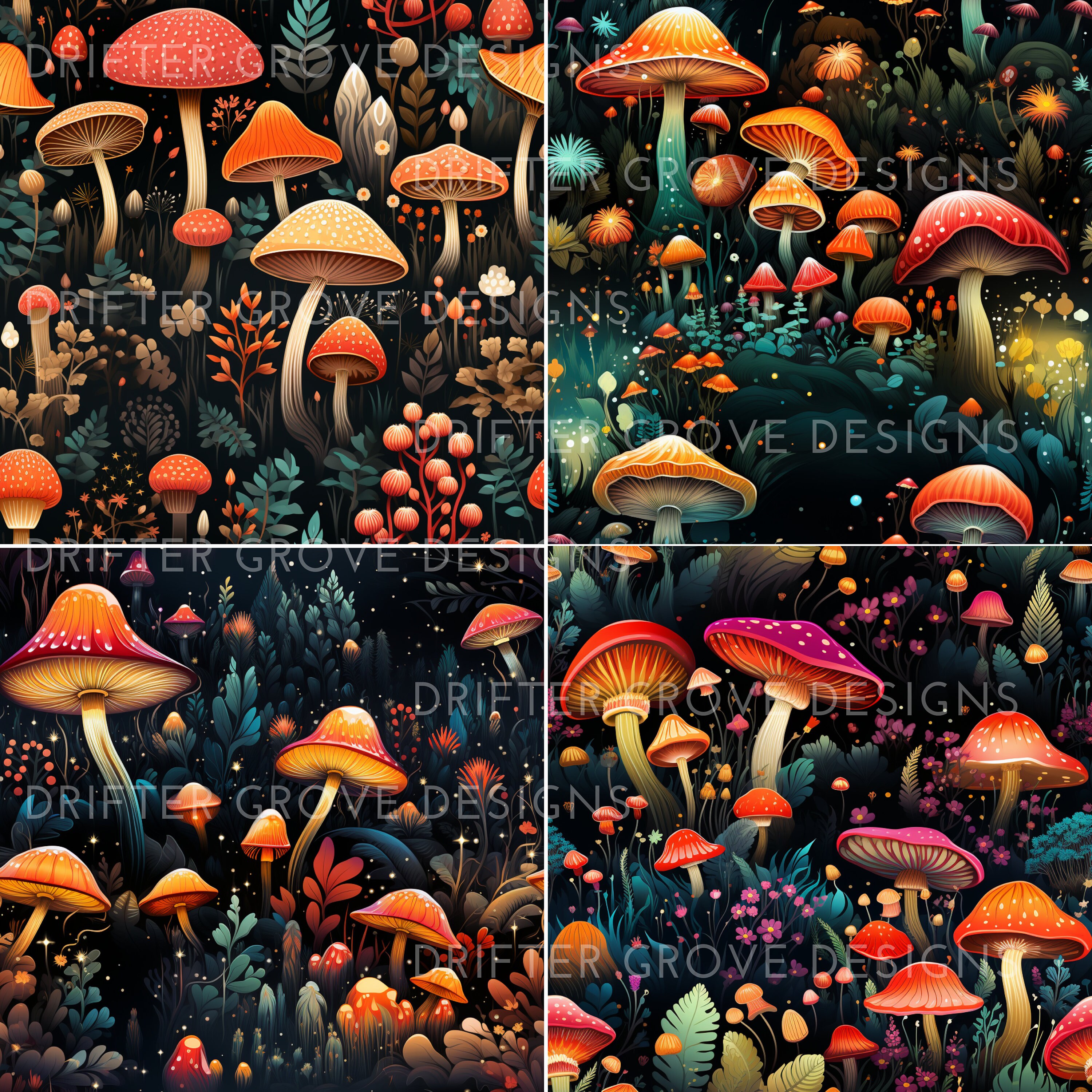 Mushroom Seamless Pattern Digital Paper PNG Instant Download ...