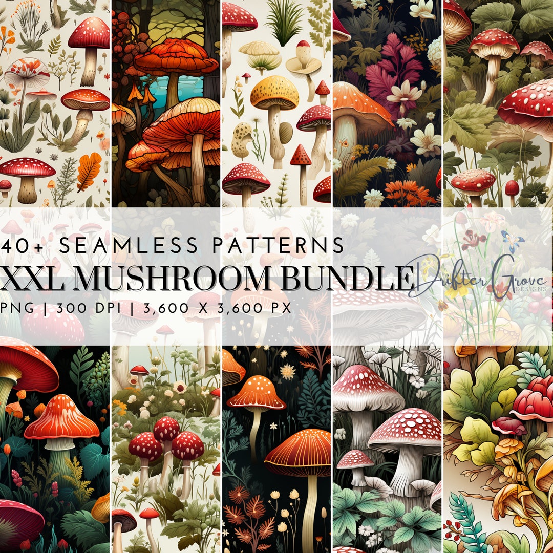 Mushroom Seamless Pattern Digital Paper PNG Instant Download ...