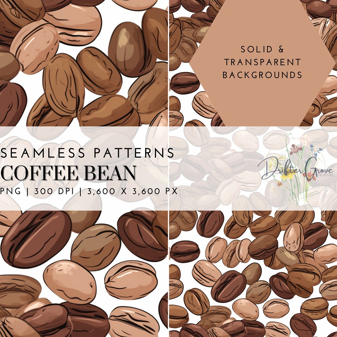 Coffee Bean Seamless Pattern Digital Paper PNG Instant Download ...