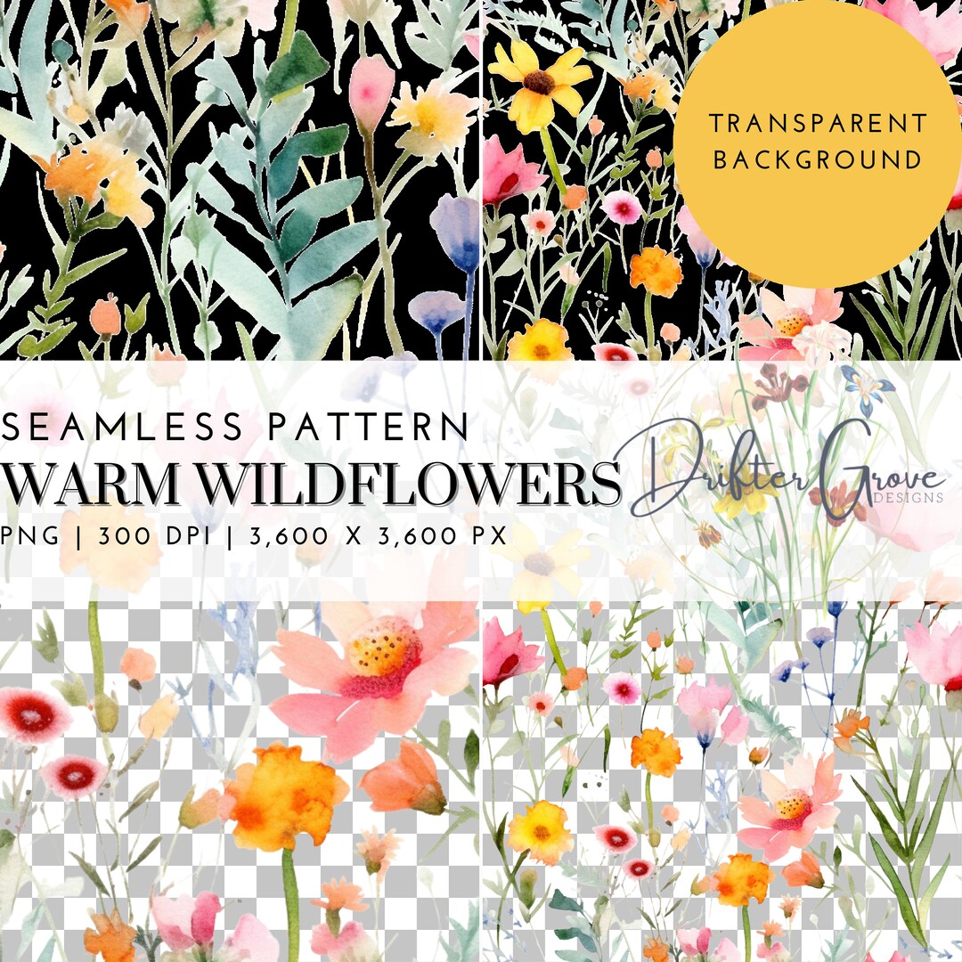 Wildflower Seamless Pattern Digital Paper PNG Instant ...