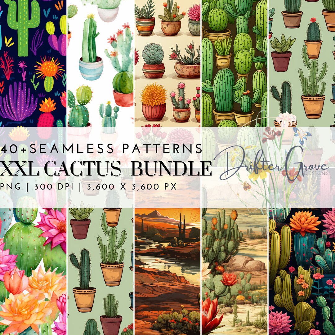 Cactus Seamless Pattern Digital Paper PNG Instant Download Scrapbooking ...