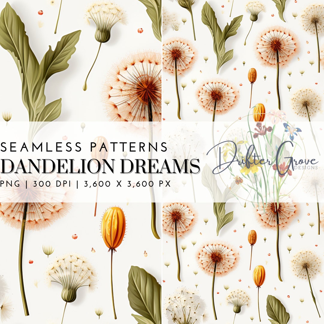 Dandelion Seamless Pattern Digital Paper PNG Instant Download ...