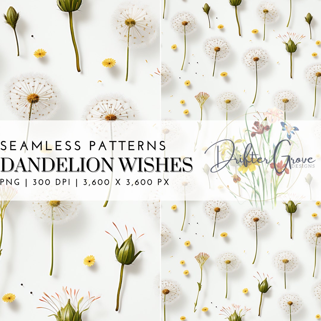 Dandelion Seamless Pattern Digital Paper PNG Instant Download ...