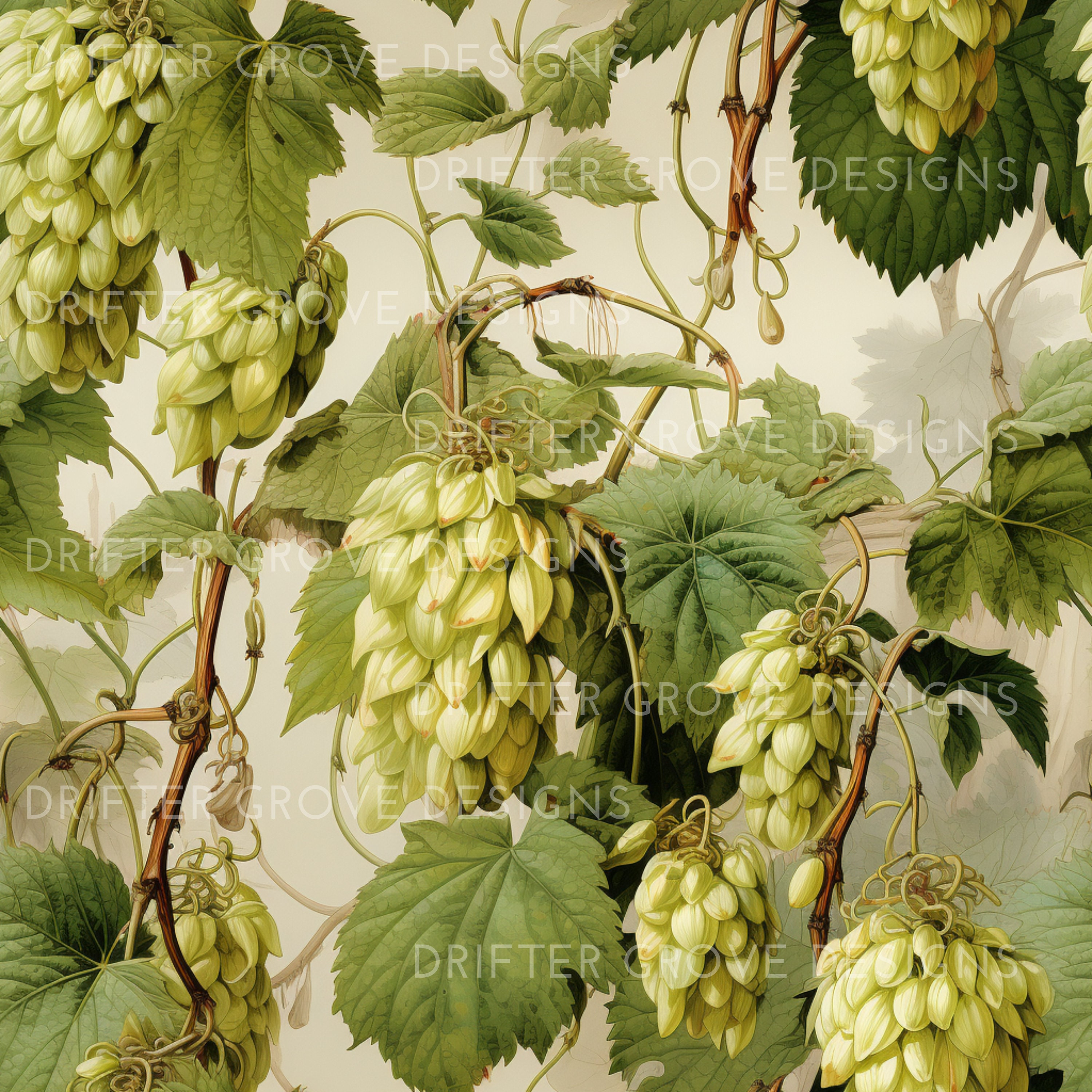 Vintage Hops Print Seamless Pattern Digital Paper PNG Instant Download ...