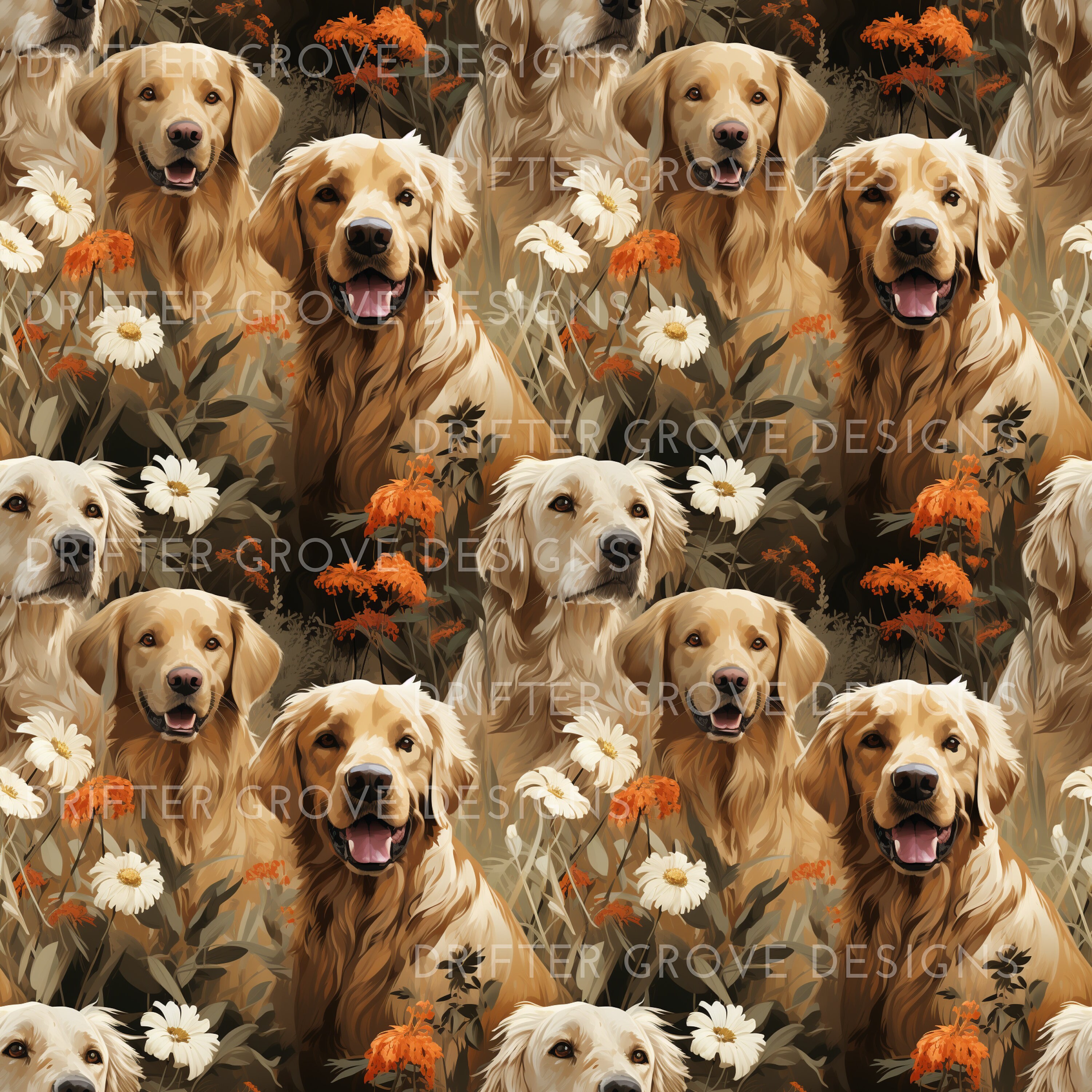 Golden Retriever Seamless Pattern Digital Paper PNG Instant Download ...