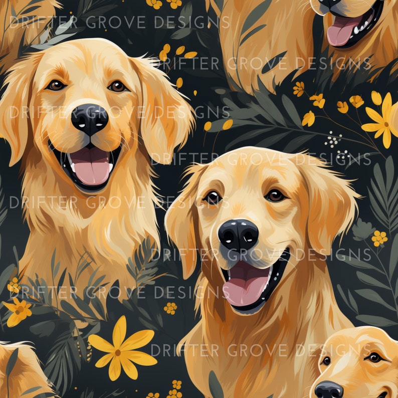 Golden Retriever Seamless Pattern Digital Paper PNG Instant Download ...
