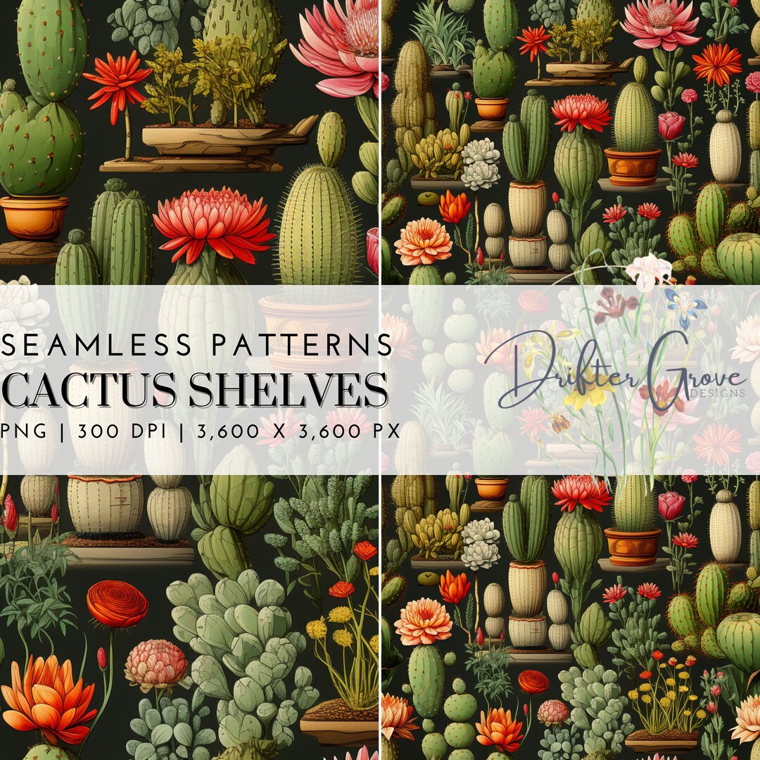 Cactus Seamless Pattern Digital Paper PNG Instant Download Scrapbooking ...
