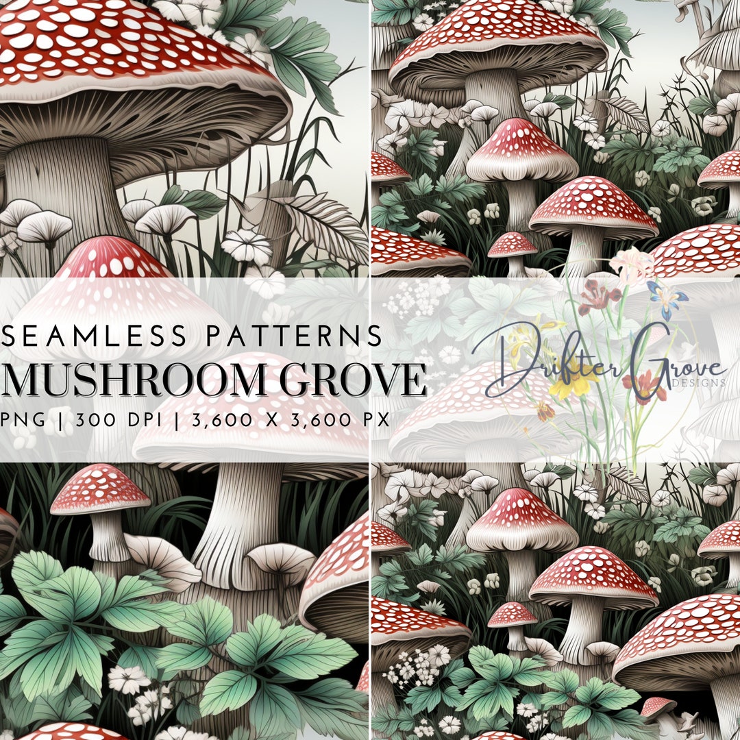 Mushroom Seamless Pattern Digital Paper PNG Instant Download ...
