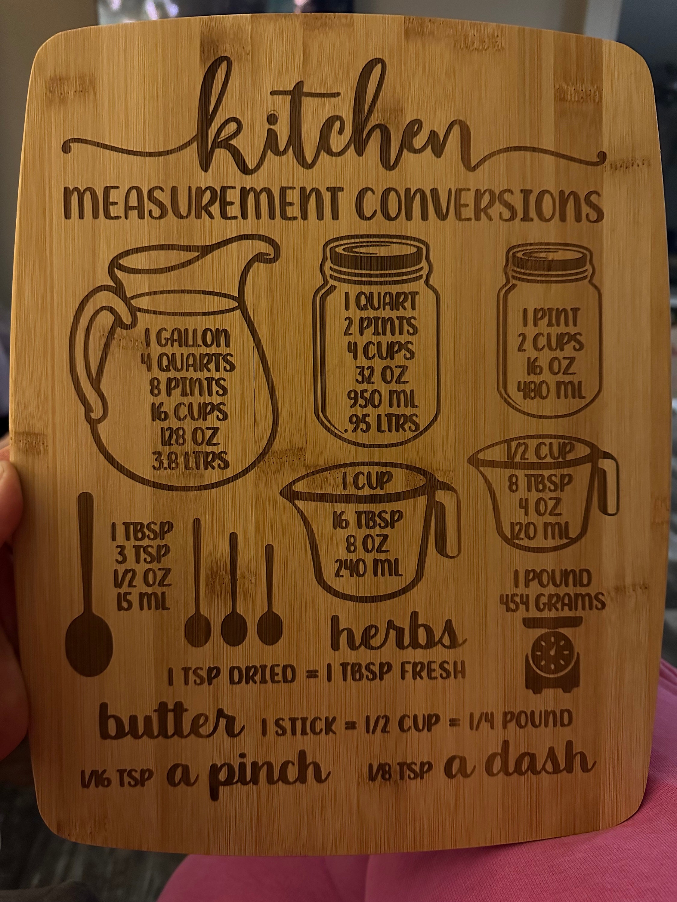 Laser Engraved Bamboo Cutting Board With Kitchen Measurement ...