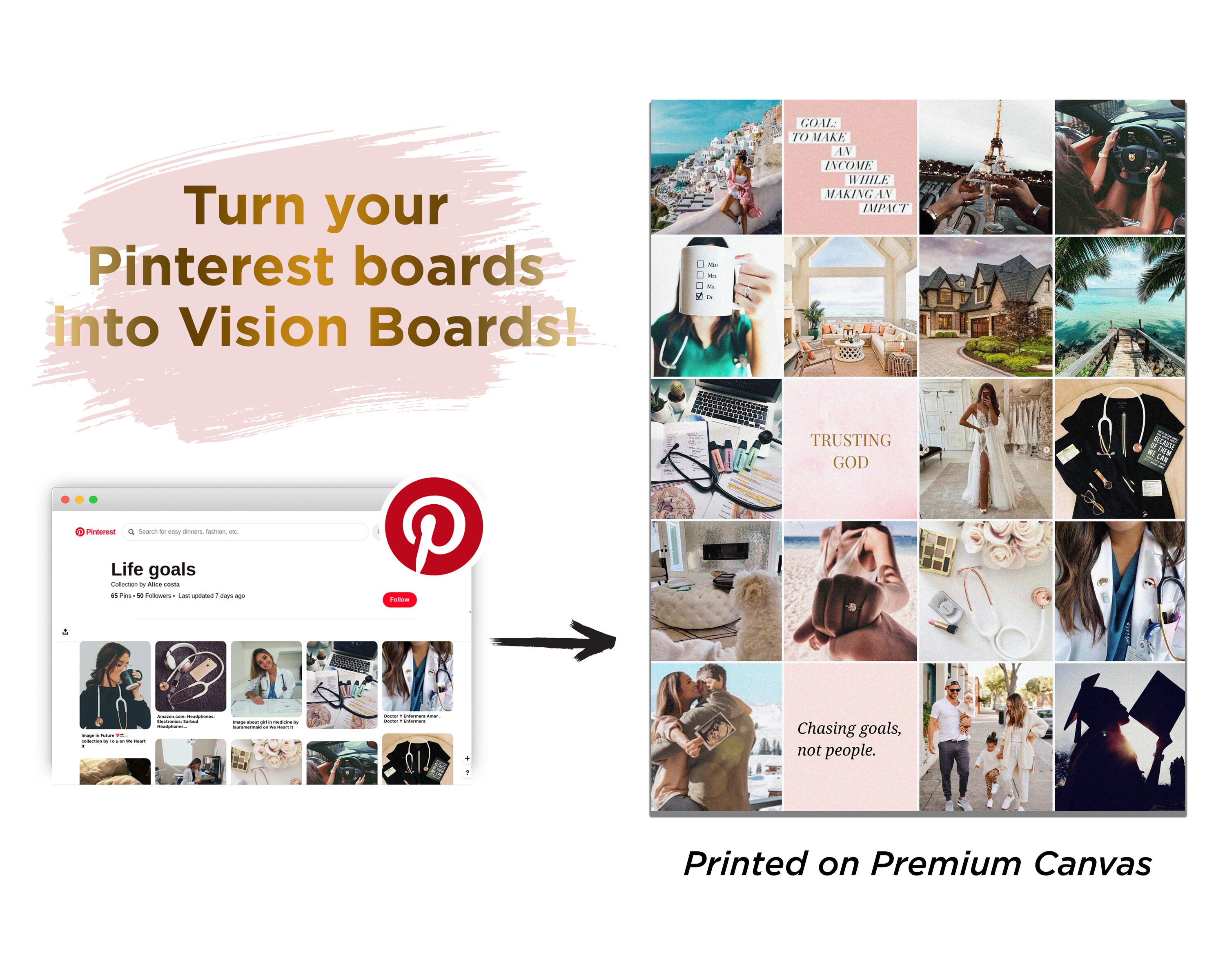 Custom VISION BOARD CANVAS / Law of Attraction / Goal Setting / Dream ...