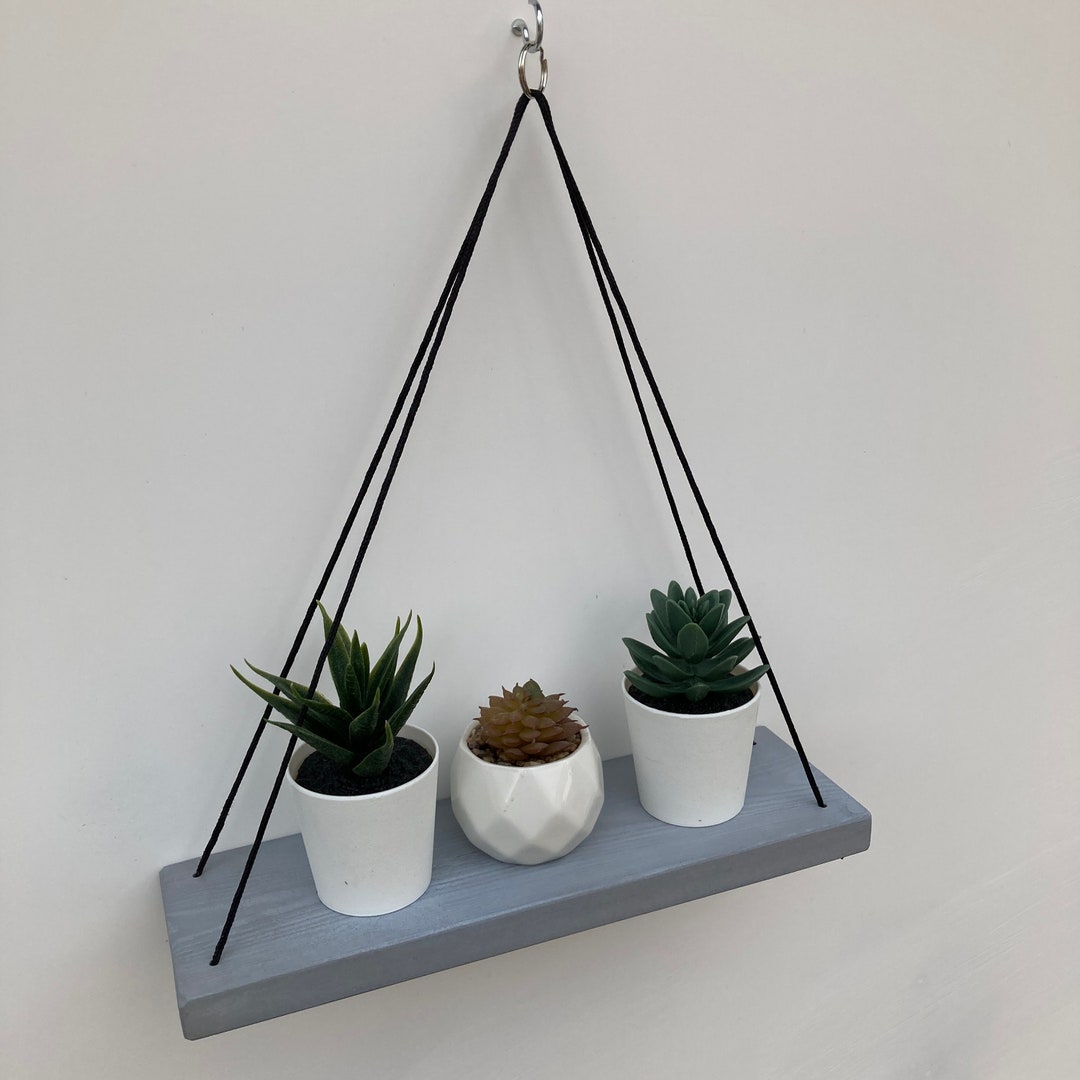 Dovetail Grey Hanging Shelf Wooden Shelf, Floating Shelf, Swing Shelf ...