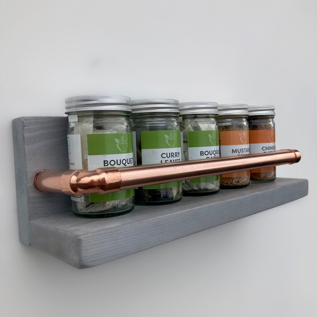 Copper Spice Rack, Choice of Colours, Wooden Spice Rack, Herb Shelf ...