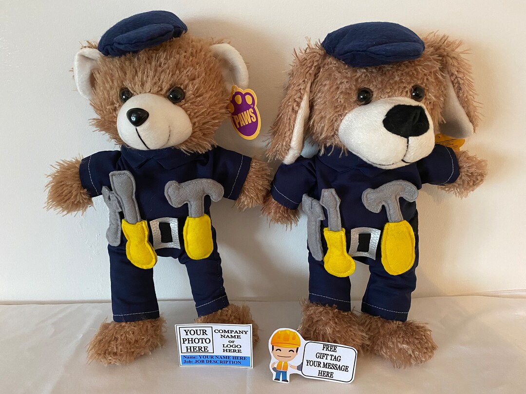 Workmen Workman Personalised Teddy Bear Puppy Dog, Id Badge, Company ...
