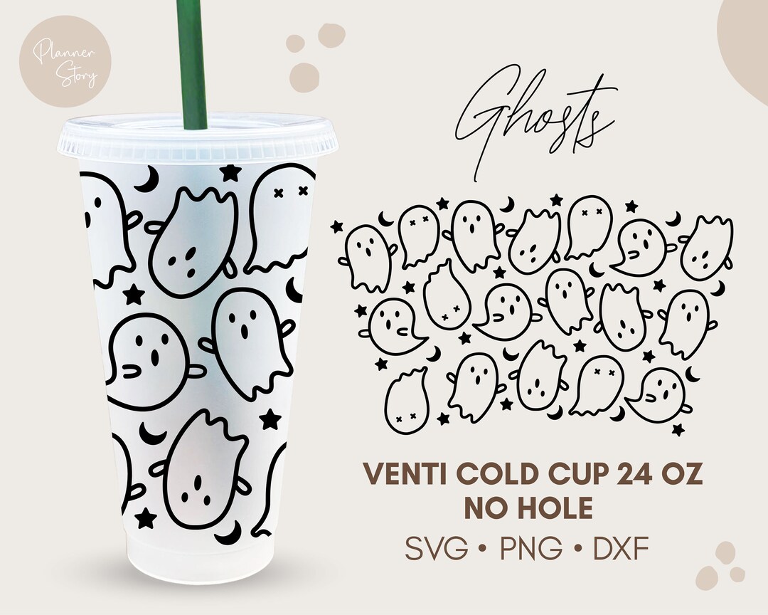 Ghosts 24oz Venti Cold Cup No Hole, Ghosts Wrap Svg, Spooky Season Svg ...