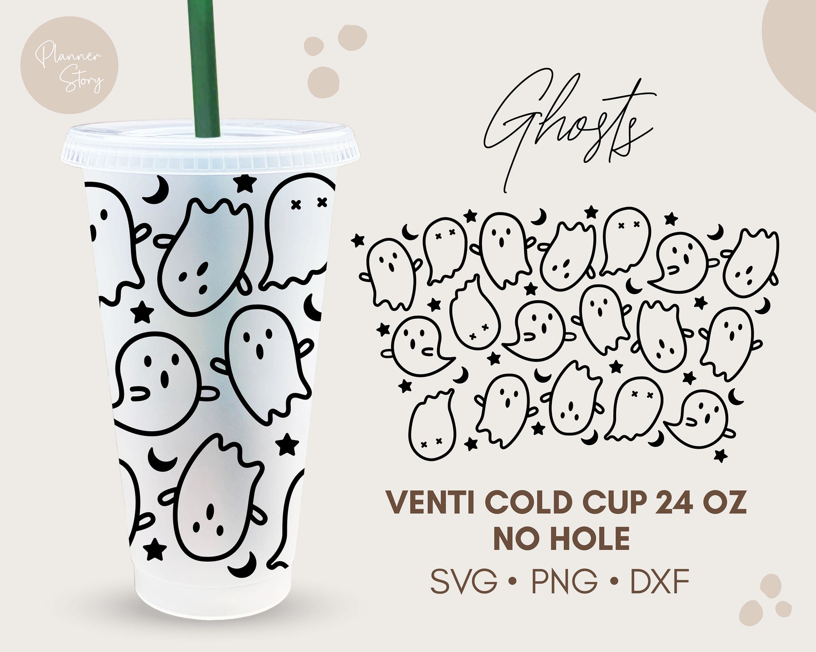 Ghosts 24oz Venti Cold Cup No Hole, Ghosts Wrap Svg, Spooky Season Svg ...